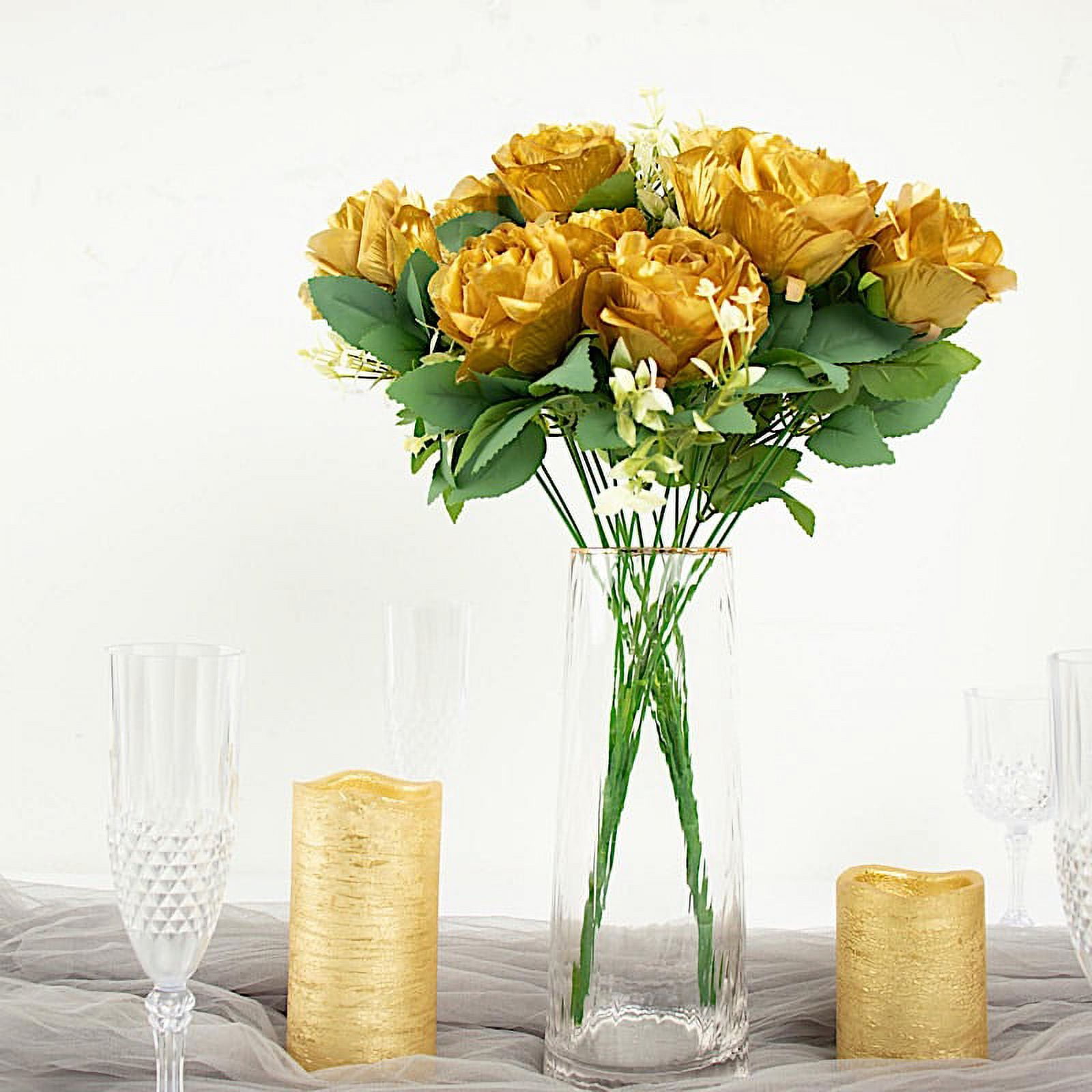 BalsaCircle 18" Gold Silk Rose Bushes Artificial Flowers Wedding Party ...