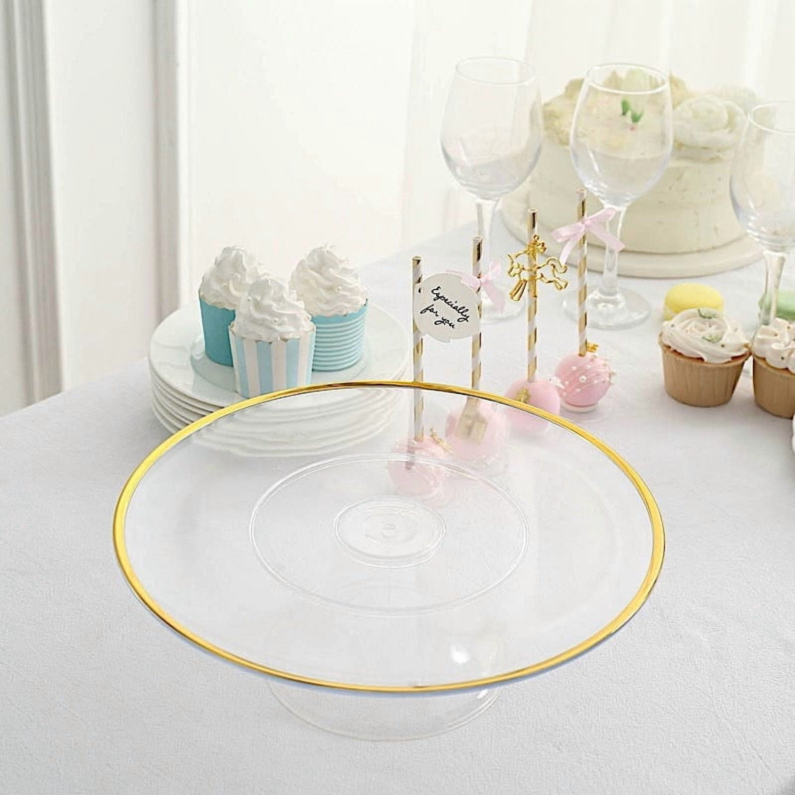 Balsa Circle 12in Round Plastic Cake Stand, Gold Rim Dessert Pedestal ...
