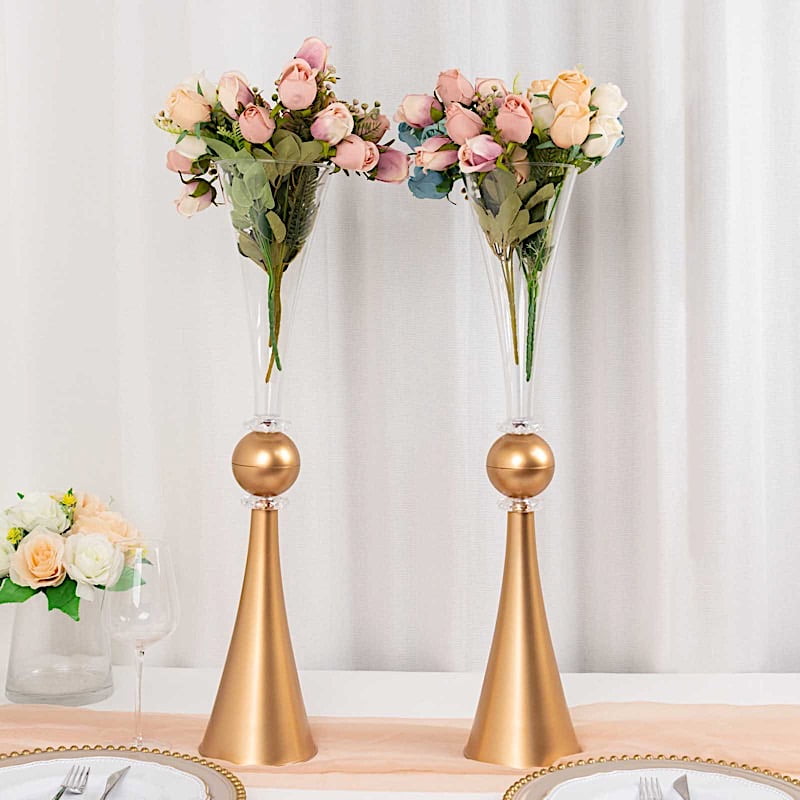 BalsaCircle 2 Clear Gold 27" Plastic Reversible Trumpet Flower Vases ...