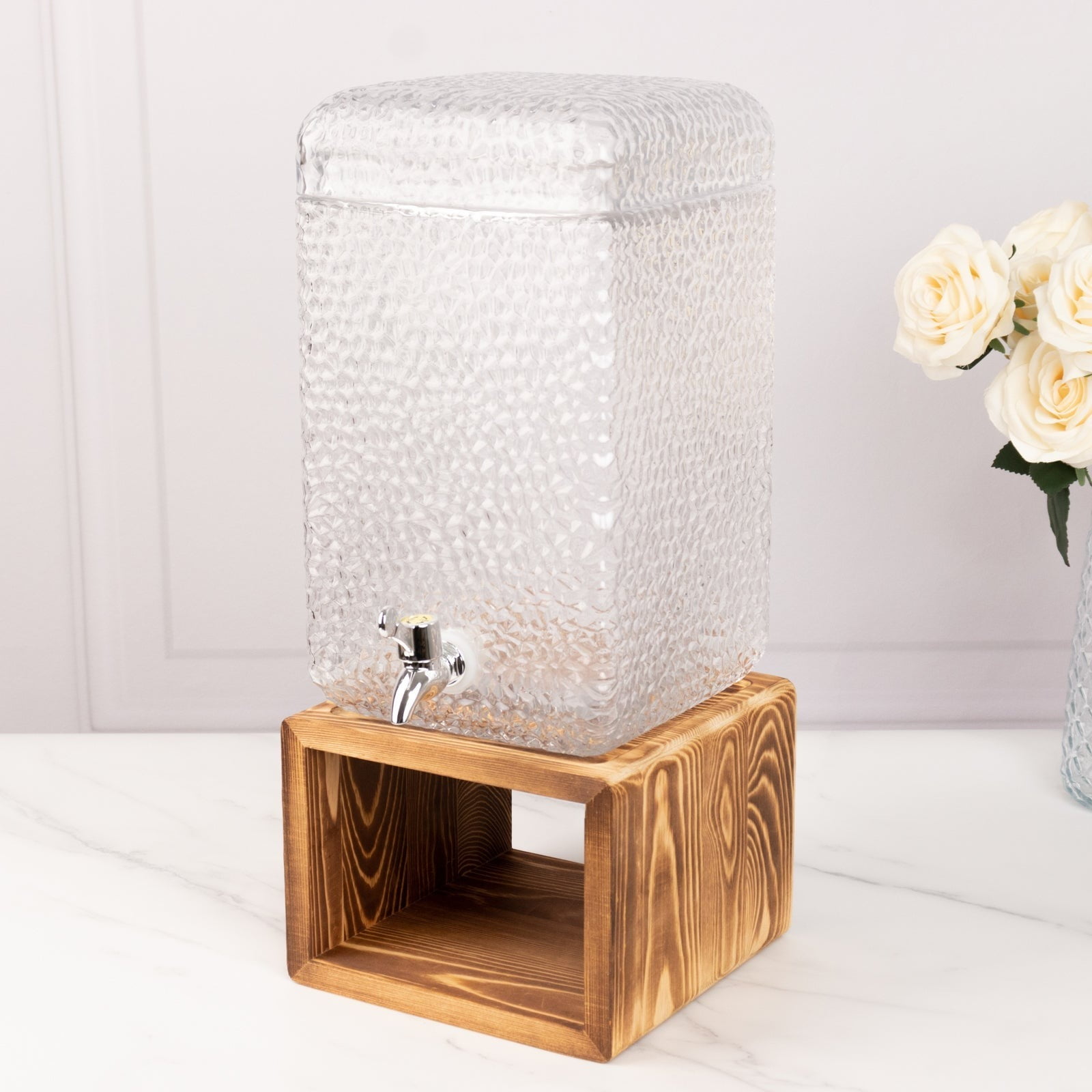 BalsaCircle 2 Gallon Hammered Glass Beverage Dispenser with Spigot ...