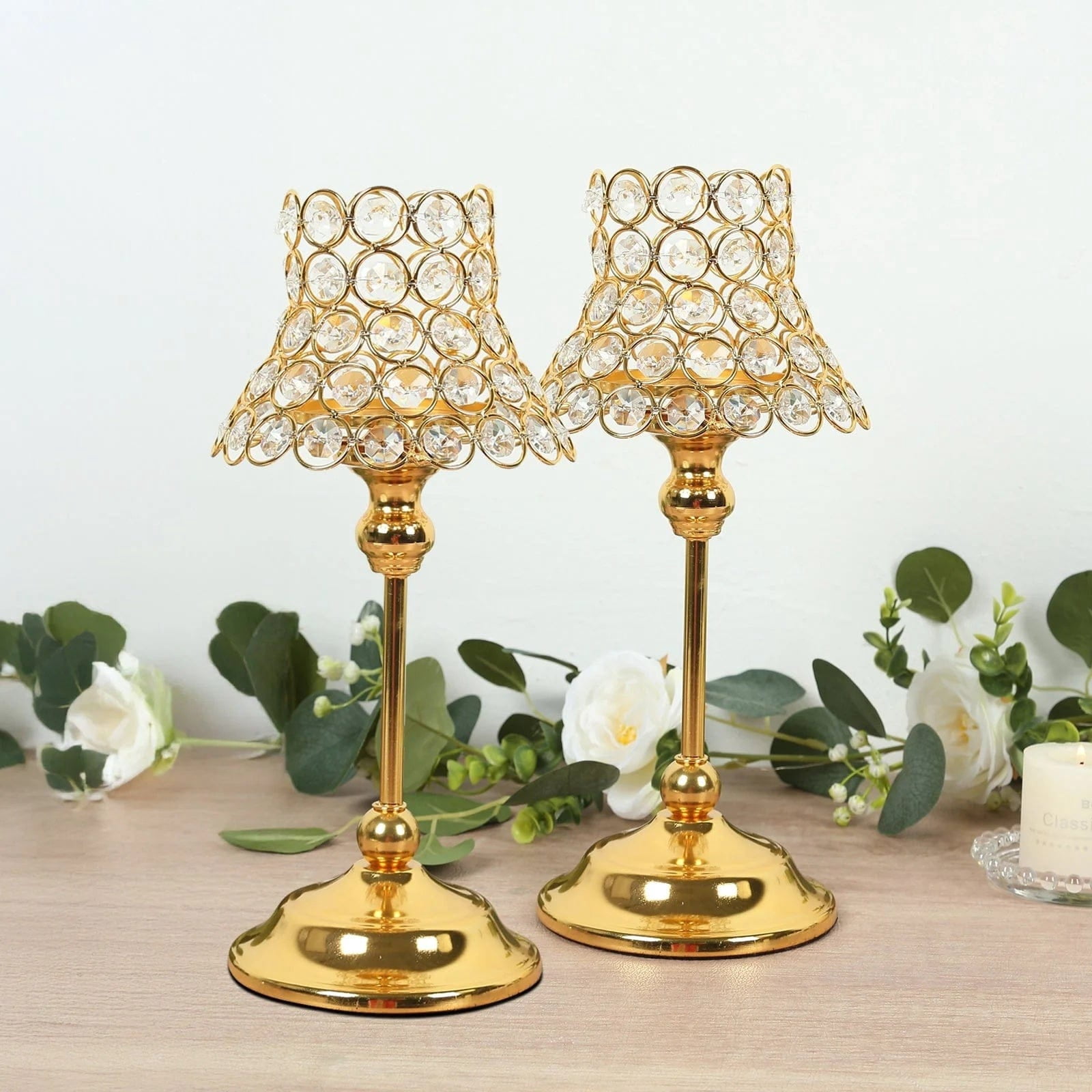 BalsaCircle 2 Gold 12 in Round Metal Candle Holders Centerpieces ...