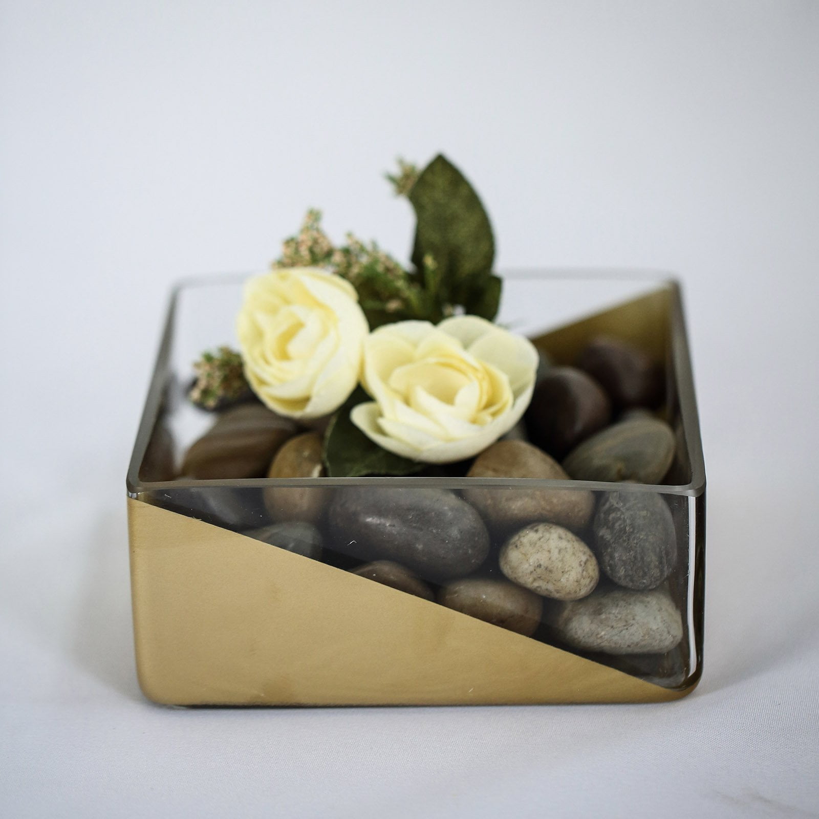 BalsaCircle 2 Pieces 3" Clear Gold Spray Glass Square Vases Party ...