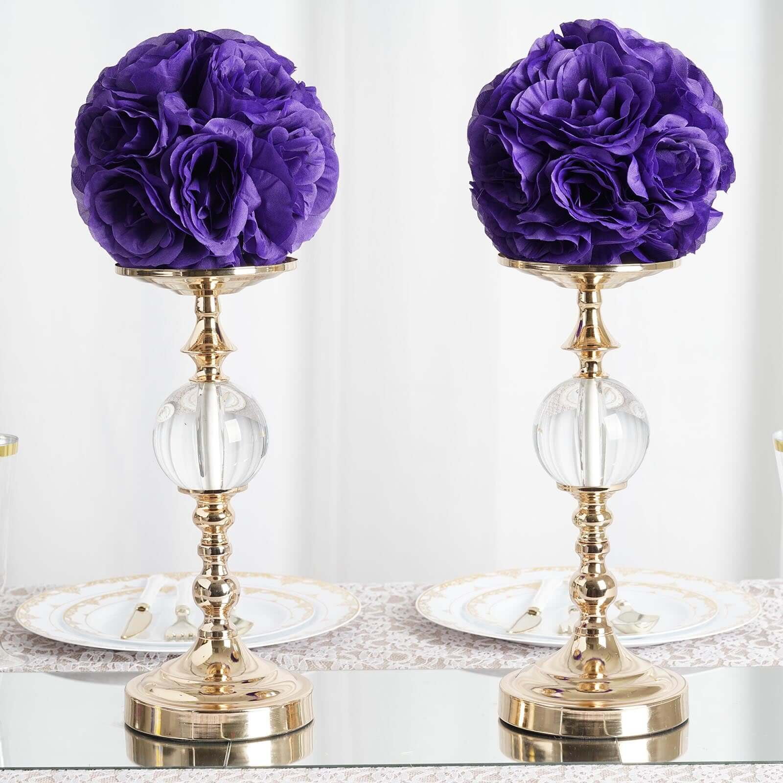 BalsaCircle 2 Purple Roses 7" Kissing Flower Balls Pomander Wedding ...