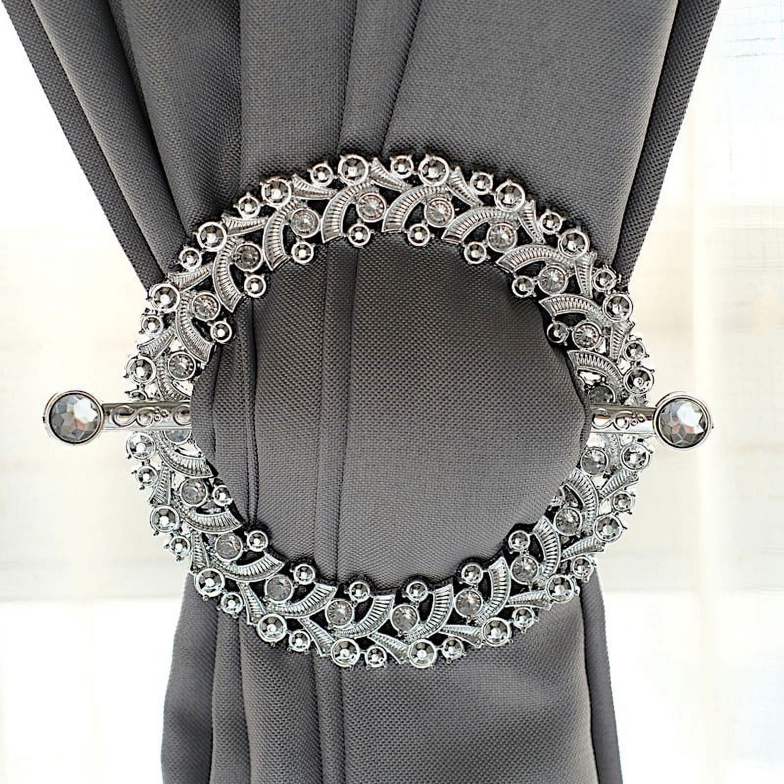 BalsaCircle 2 Silver Round 7 in Plastic Acrylic Crystals Curtain Tie ...