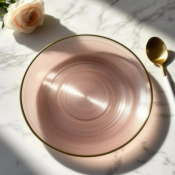 BalsaCircle 20 Round Dusty Rose 10" Transparent Plastic Dinner Gold Rim ...