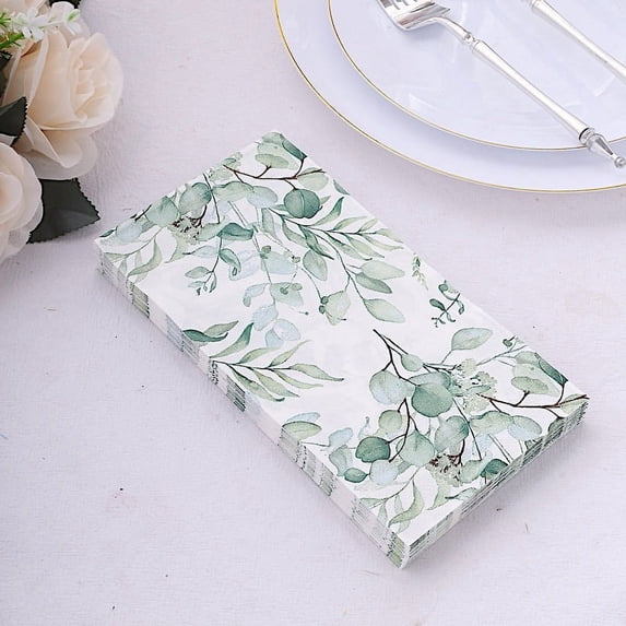 Balsa Circle White 2-Ply Dinner Paper Napkins with Green Leaves, 20 ...