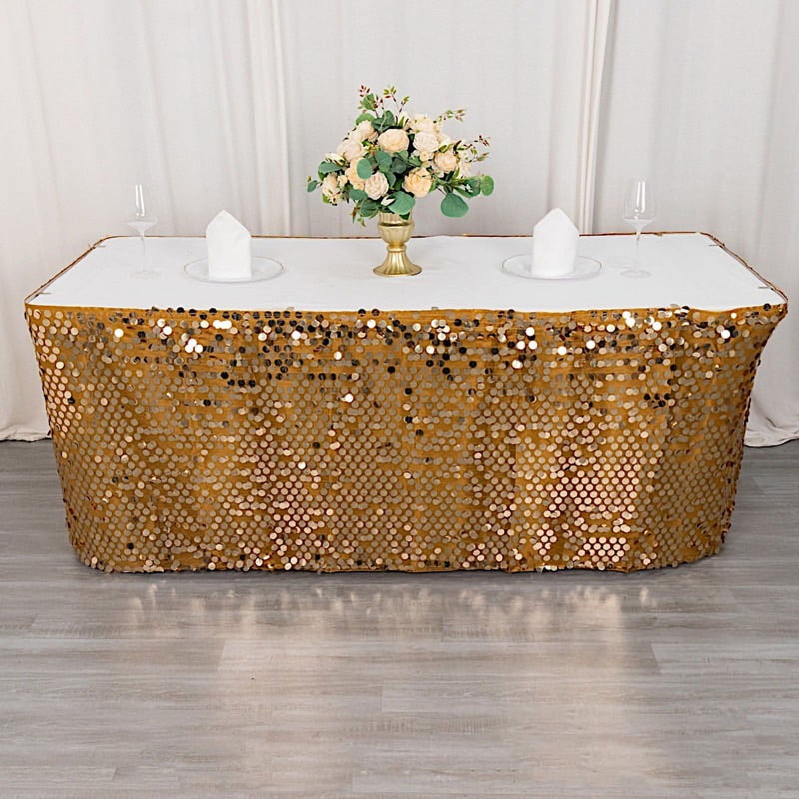 BalsaCircle 21 feet Gold Big Payette Sequin Satin Dual Layered Table Skirt Party Events ...