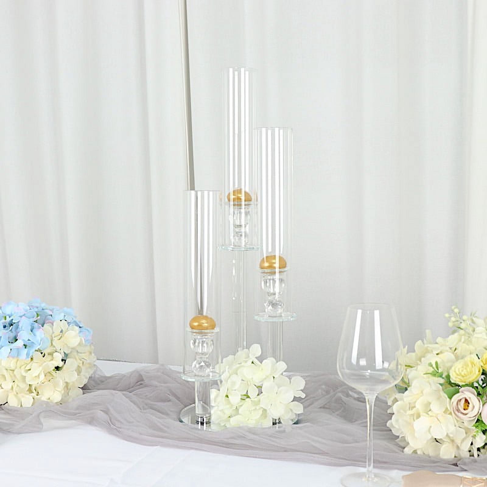 BalsaCircle 23" Clear 3 Arm Round Crystal Glass Candelabra Taper Candle ...