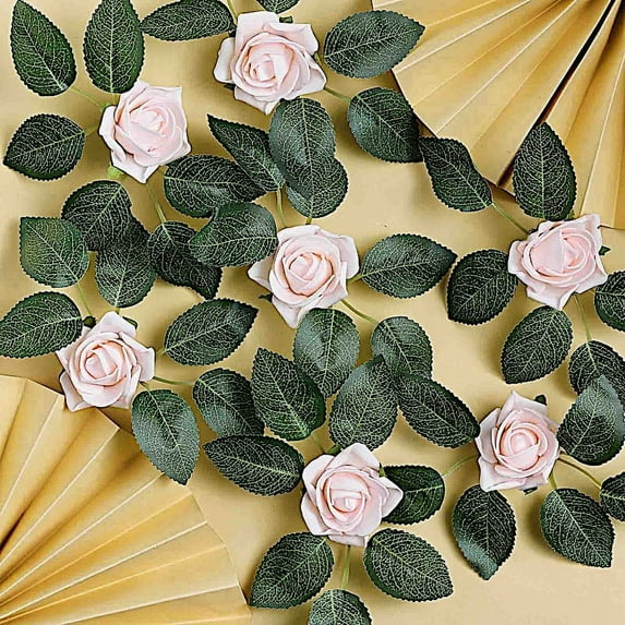 BalsaCircle 24 Blush 2" Mini Foam Roses Artificial Flower Stems ...