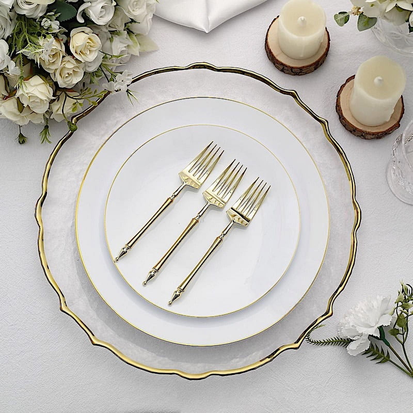BalsaCircle 24 Disposable Gold 6 in Dessert Plastic Forks Roman Column ...