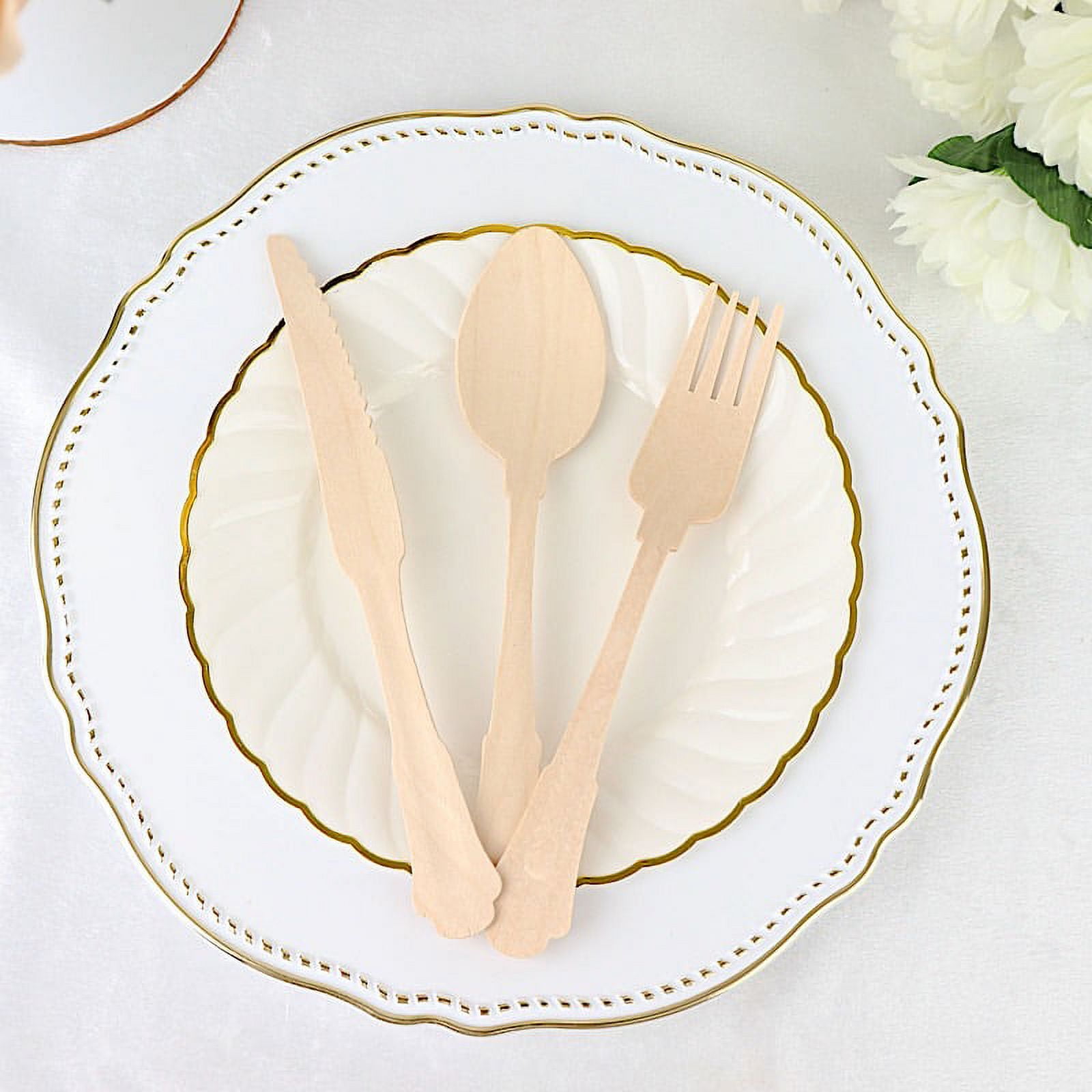 BalsaCircle 24 Disposable Natural Birchwood Cutlery Set Baroque Design ...