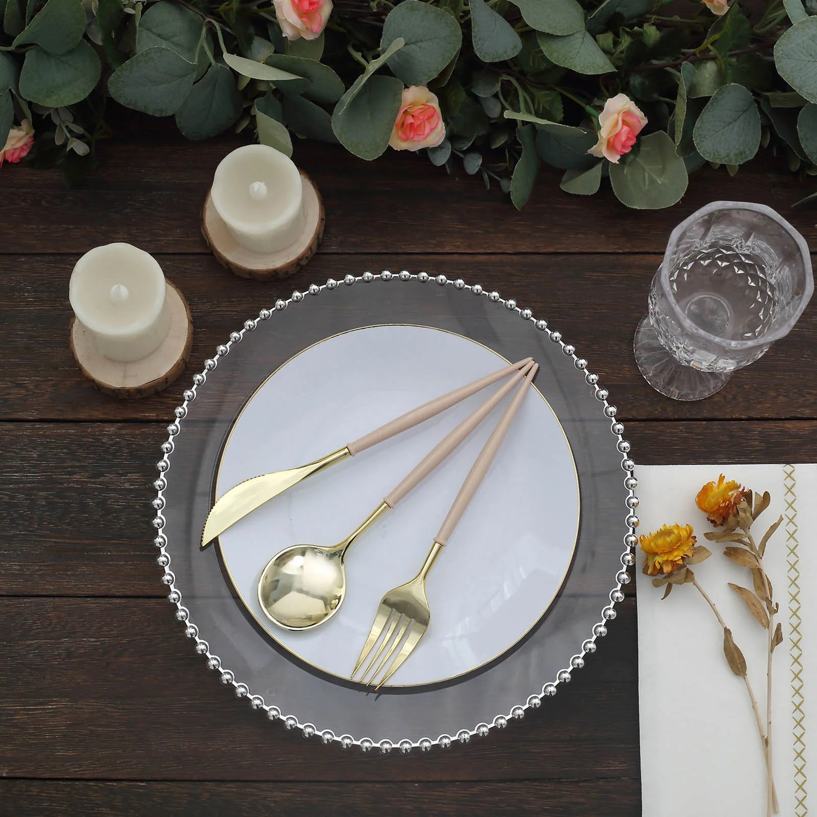 Balsa Circle 24 Gold Beige Disposable Plastic Cutlery Spoon Fork Knife ...