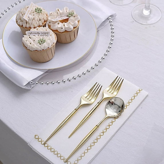 BalsaCircle 24 Gold Disposable 6" Premium Plastic Cutlery Spoons Forks ...
