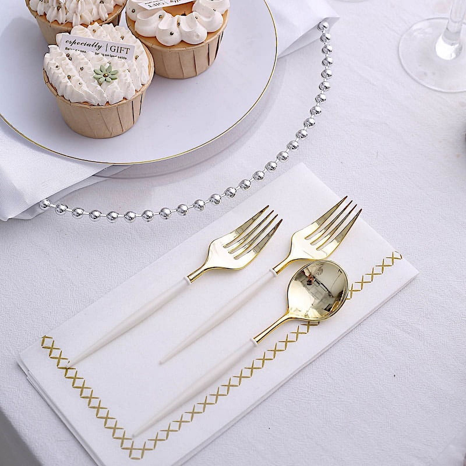 BalsaCircle 24 Ivory Disposable 6" Premium Plastic Cutlery Spoons Forks ...