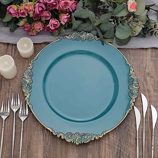 BalsaCircle 24 Peacock Teal 13" Acrylic Round Charger Plates Embossed ...