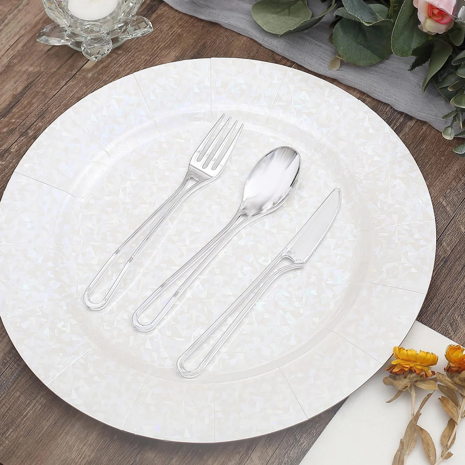 BalsaCircle 24 Silver Disposable Plastic CUTLERY Hollow Handle Spoons ...