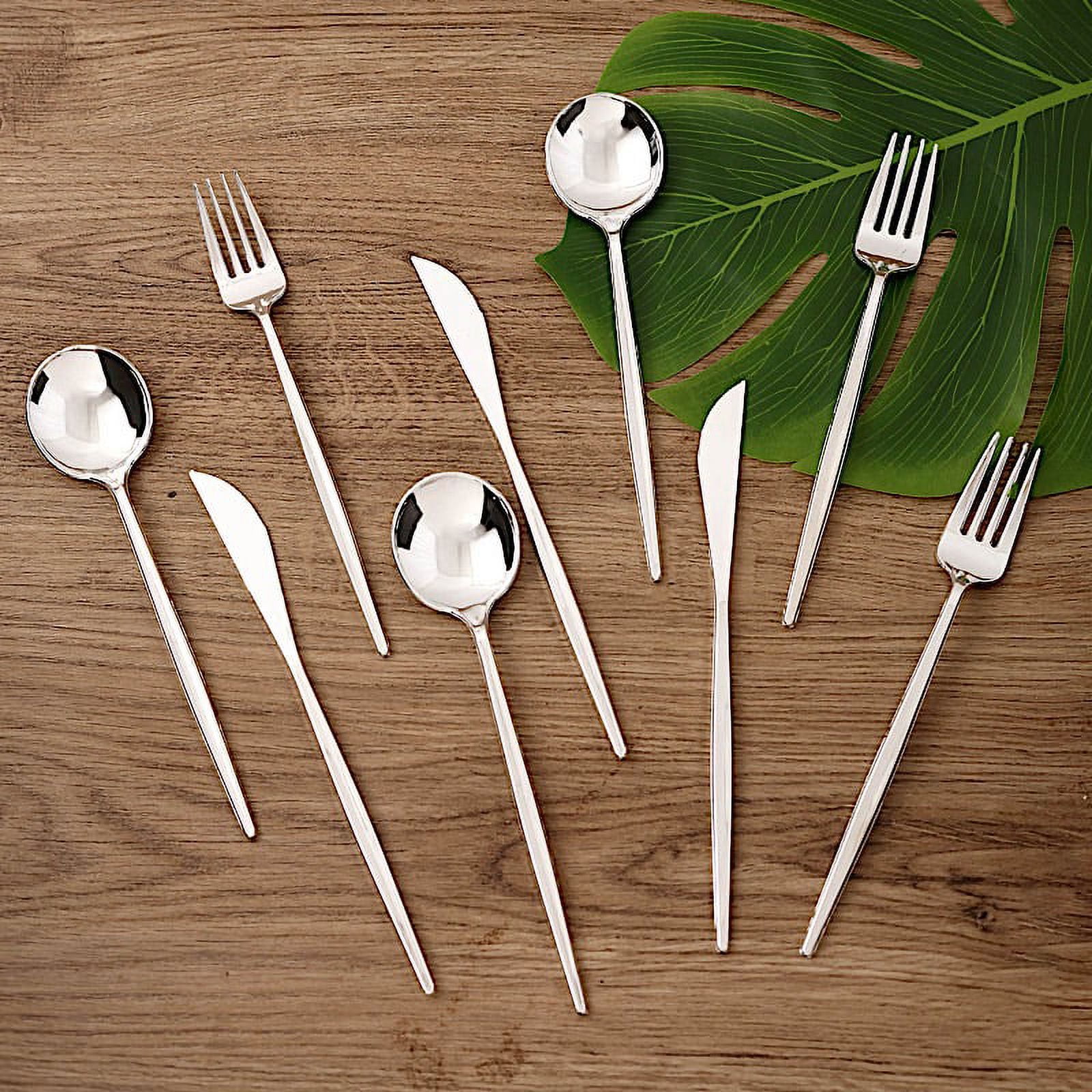 BalsaCircle 24 Silver Disposable Premium Plastic Cutlery Spoon Fork ...