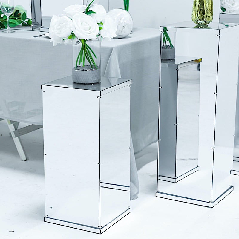 BalsaCircle 24" Silver Mirror Display Box Centerpiece Column Pedestal ...