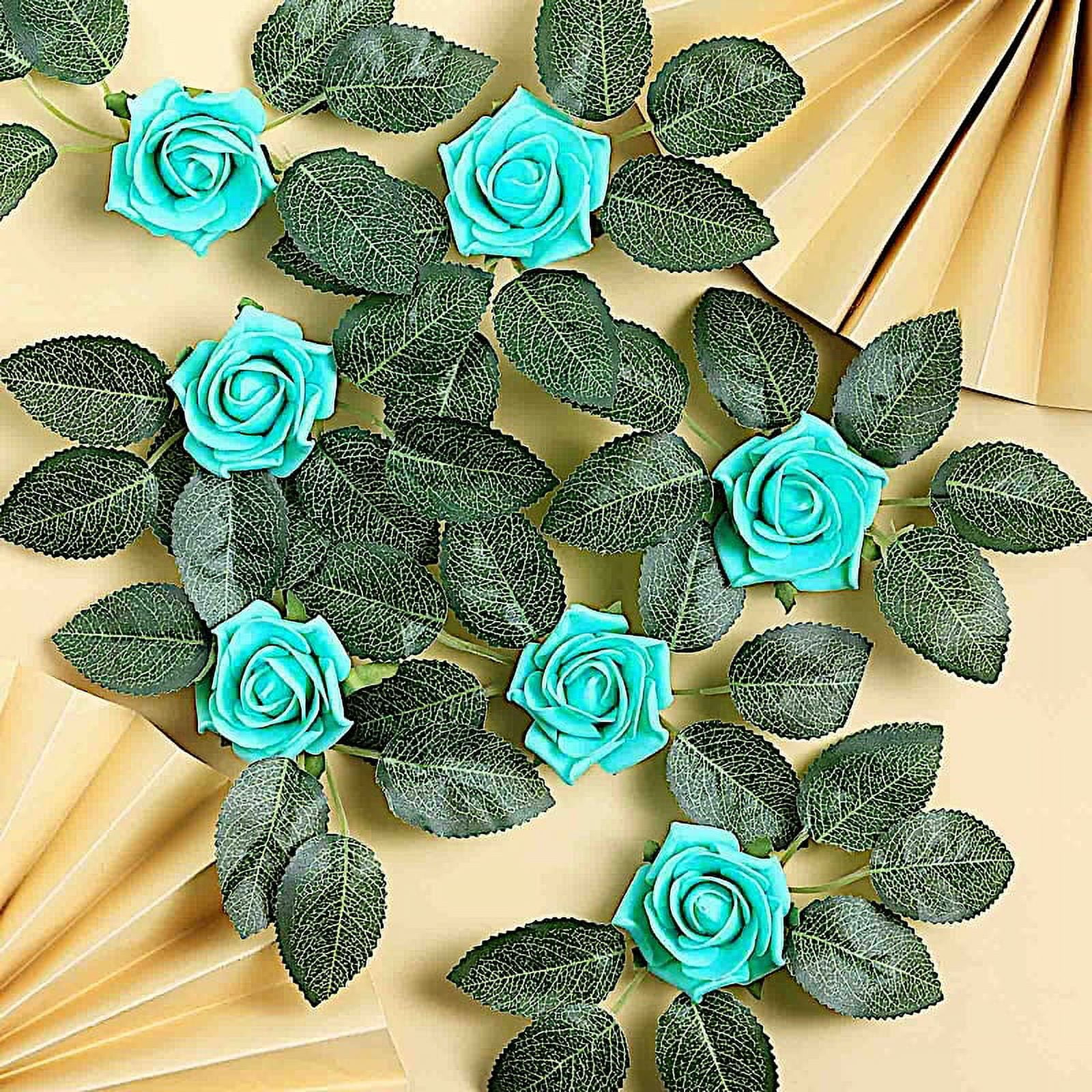 BalsaCircle 24 Turquoise 2" Mini Foam Roses Artificial Flower Stems ...