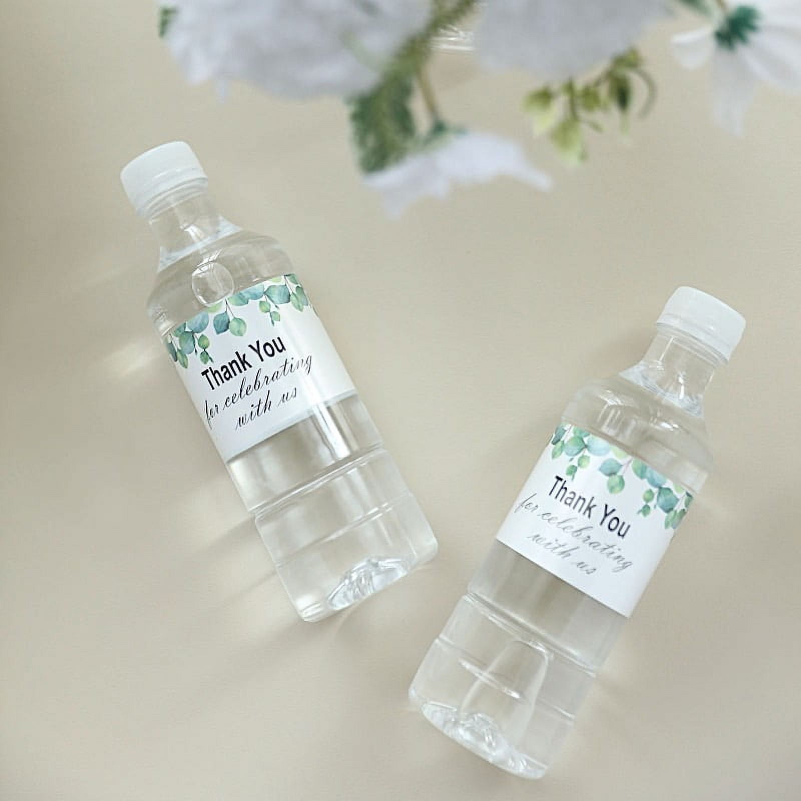Balsa Circle 24 White Green Leaves Thank You Water Bottle Stickers ...