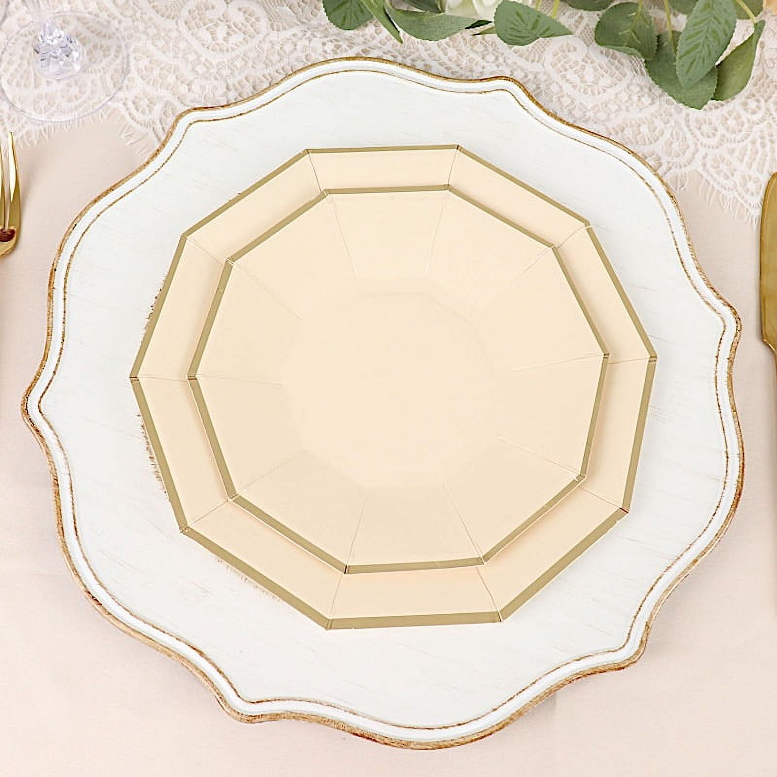 BalsaCircle 25 Beige 9" Disposable Paper Salad Plates Gold Trim ...