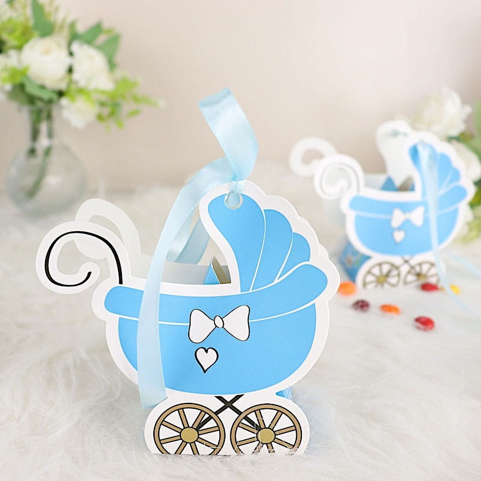 BalsaCircle 25 Blue Paper Stroller Favor Boxes Ribbon Baby Shower Candy ...