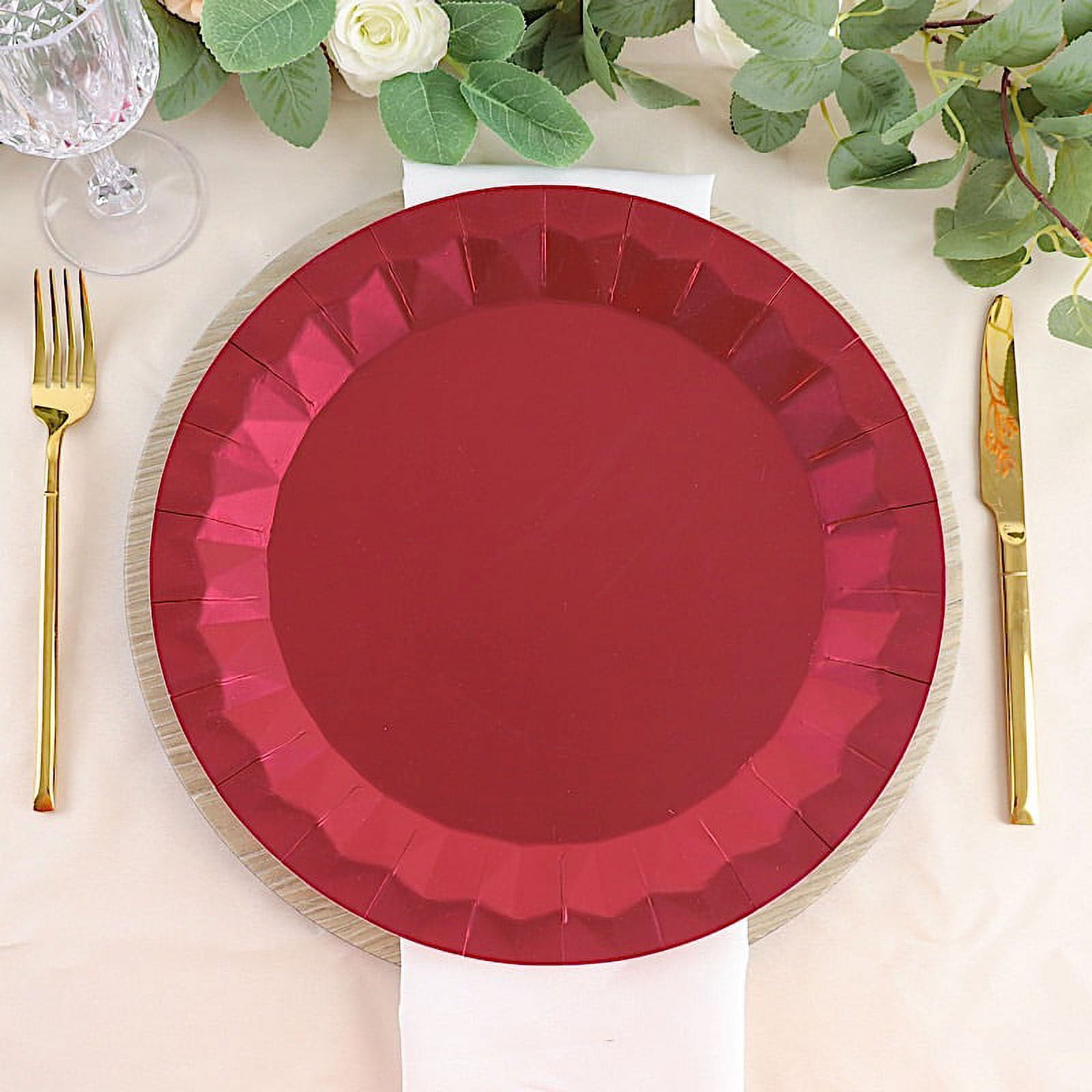 Balsa Circle 25 Burgundy Geometric Round 12" Metallic Disposable Dinner ...