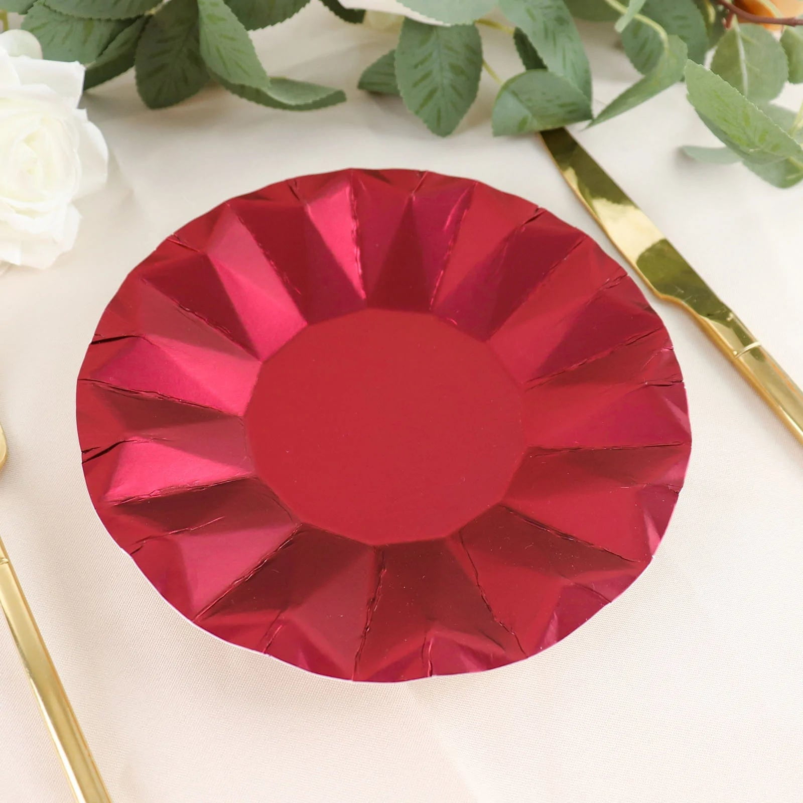 Balsa Circle 25 Burgundy Geometric Round 7" Metallic Disposable Salad ...