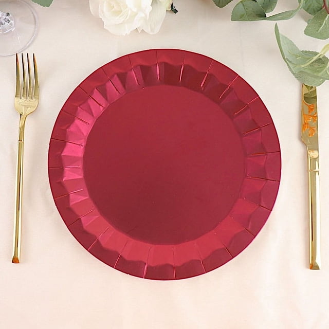 Balsa Circle 25 Burgundy Geometric Round 9" Metallic Disposable Dinner ...