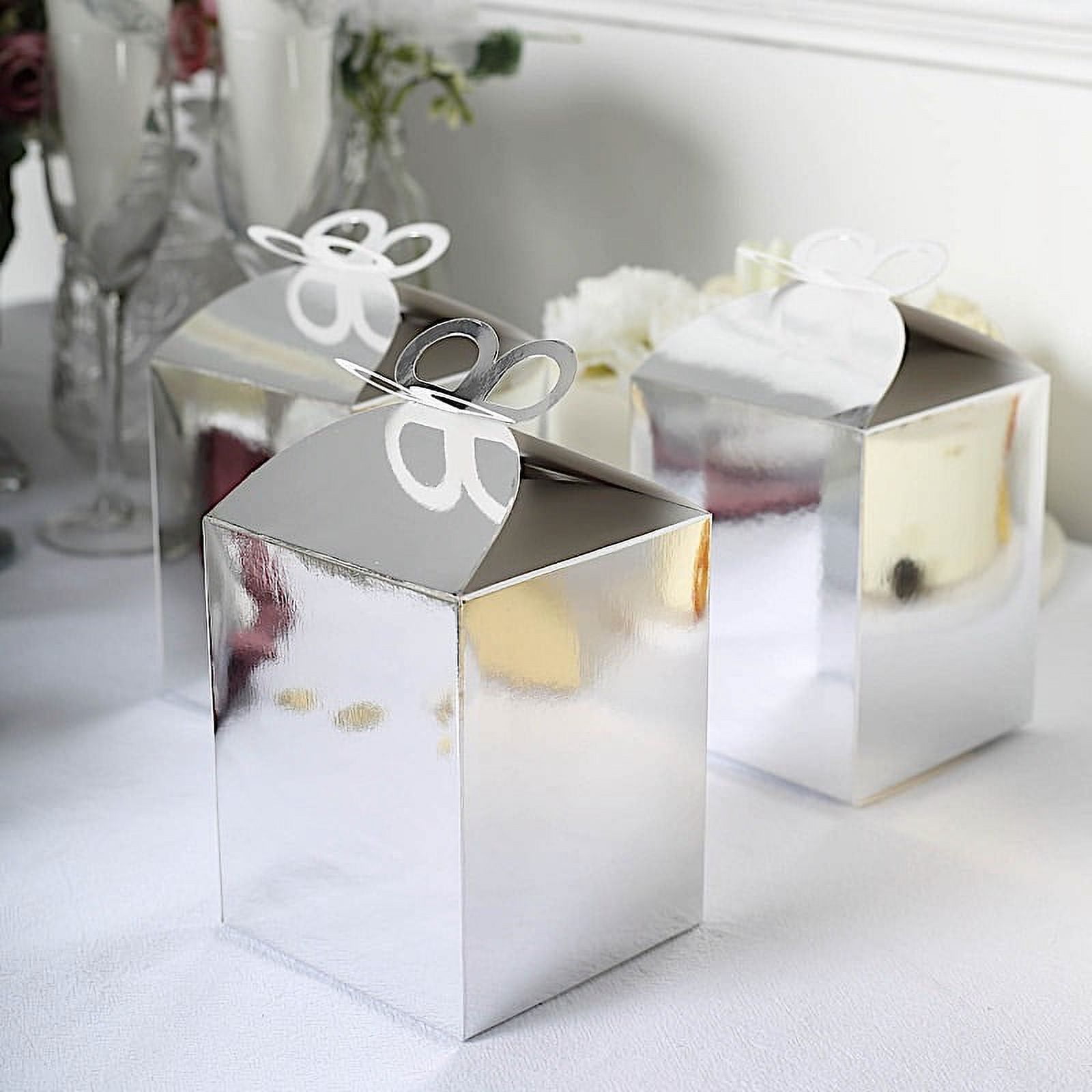 BalsaCircle 25 Candy Silver Gift Boxes Metallic Favor Holders Butterfly ...