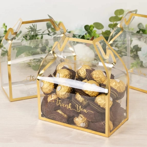 Balsa Circle 25 Clear Gold Tote Gift Boxes Party Treats Favor Holders ...