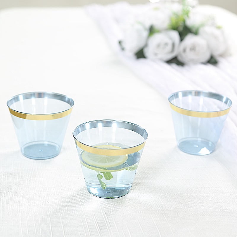 BalsaCircle 25 Dusty Blue 9 oz Disposable Plastic Cups Gold Trim Party ...