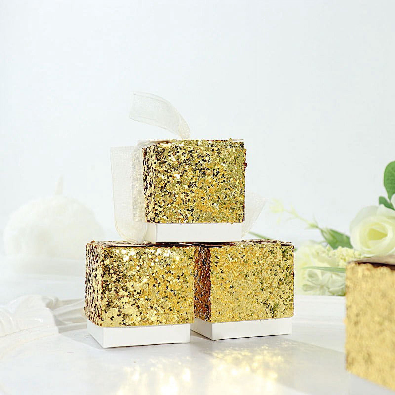 BalsaCircle 25 Gold 2 in Mini Gift Boxes Sequin Glittered Favor Holders ...