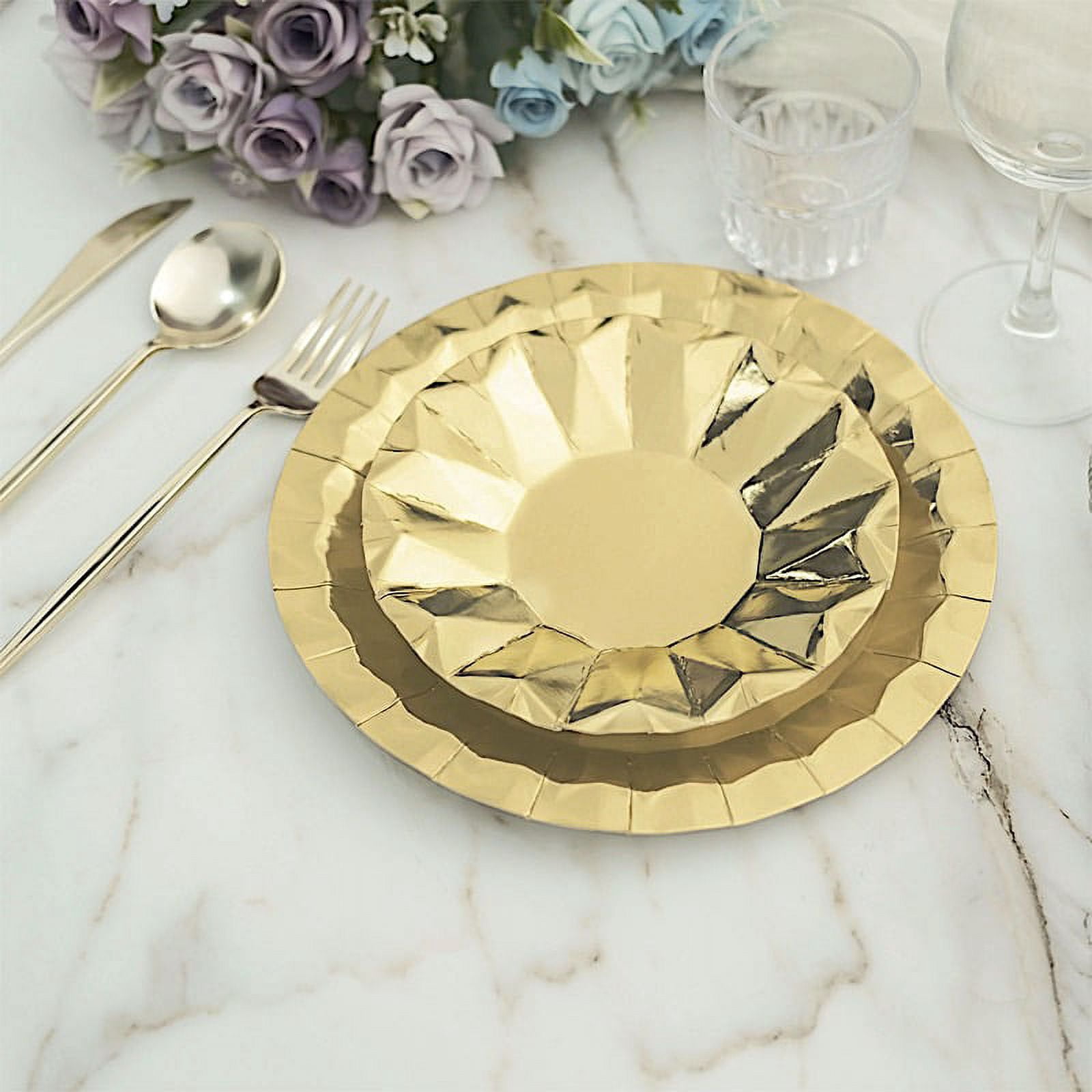 Balsa Circle 25 Gold Geometric Round 9" Metallic Disposable Dinner ...