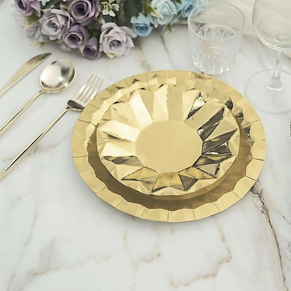 Balsa Circle 25 Gold Geometric Round 9" Metallic Disposable Dinner ...