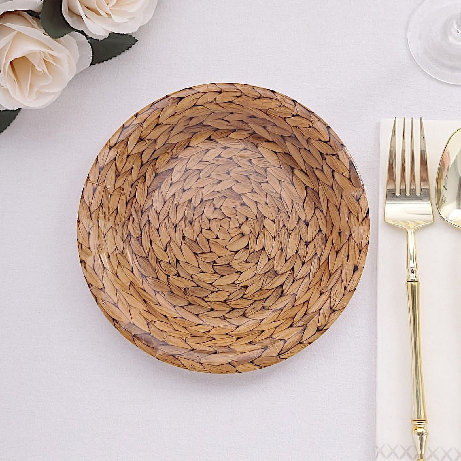 BalsaCircle 25 Natural 7" Woven Rattan Print Disposable Salad Paper ...