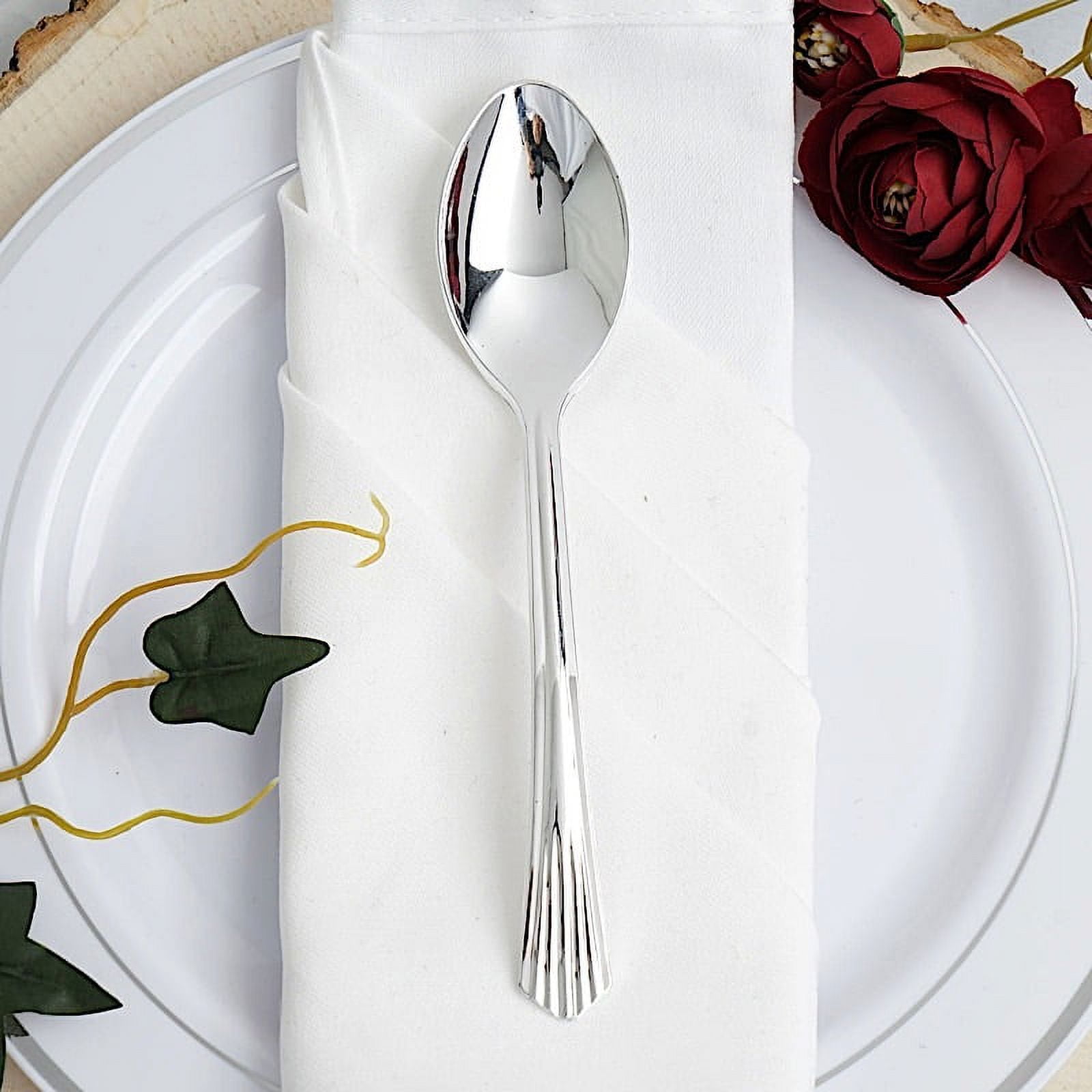 BalsaCircle 25 Pieces 7" Silver Disposable Plastic Party Spoons ...