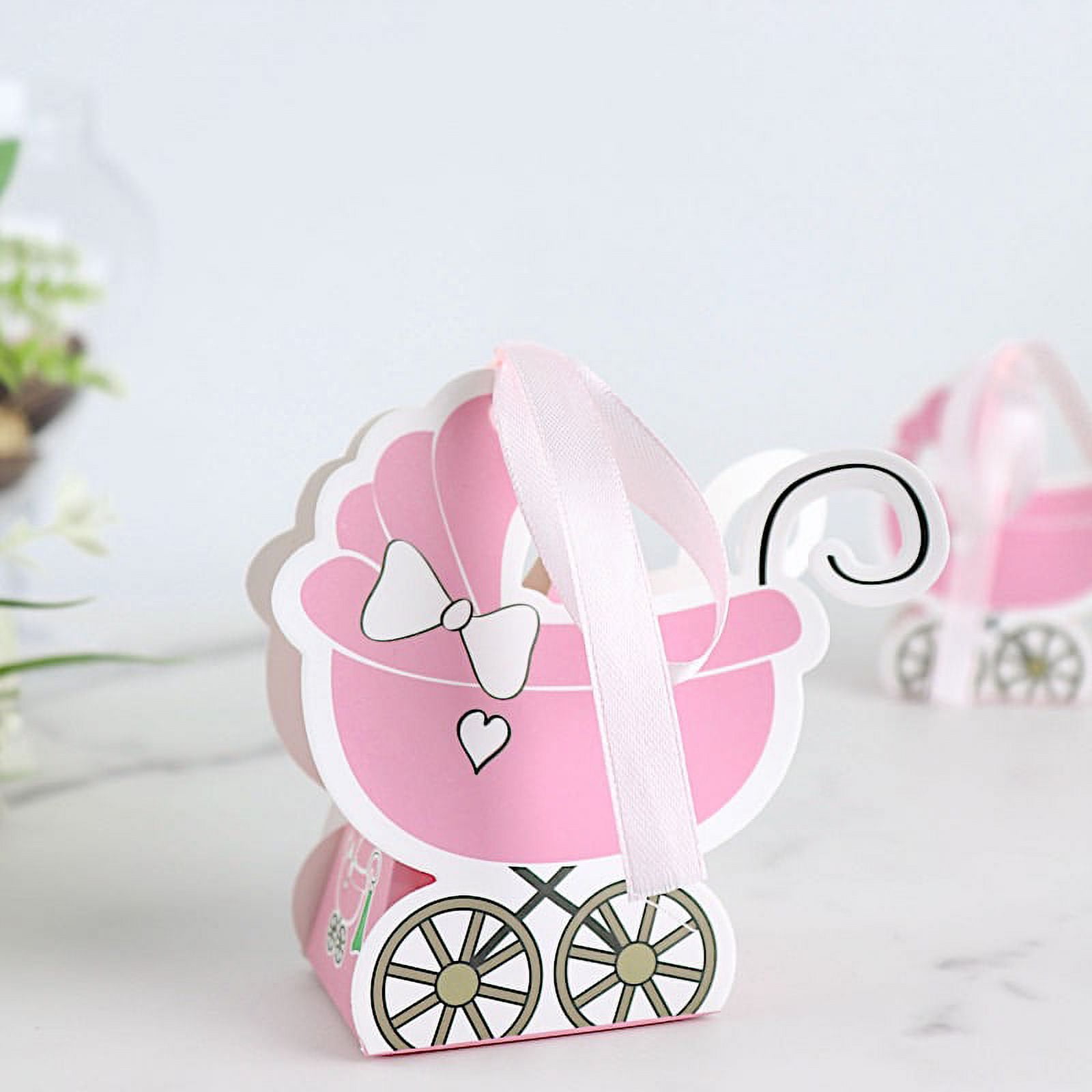 BalsaCircle 25 Pink Paper Stroller Favor Boxes Ribbon Baby Shower Candy ...