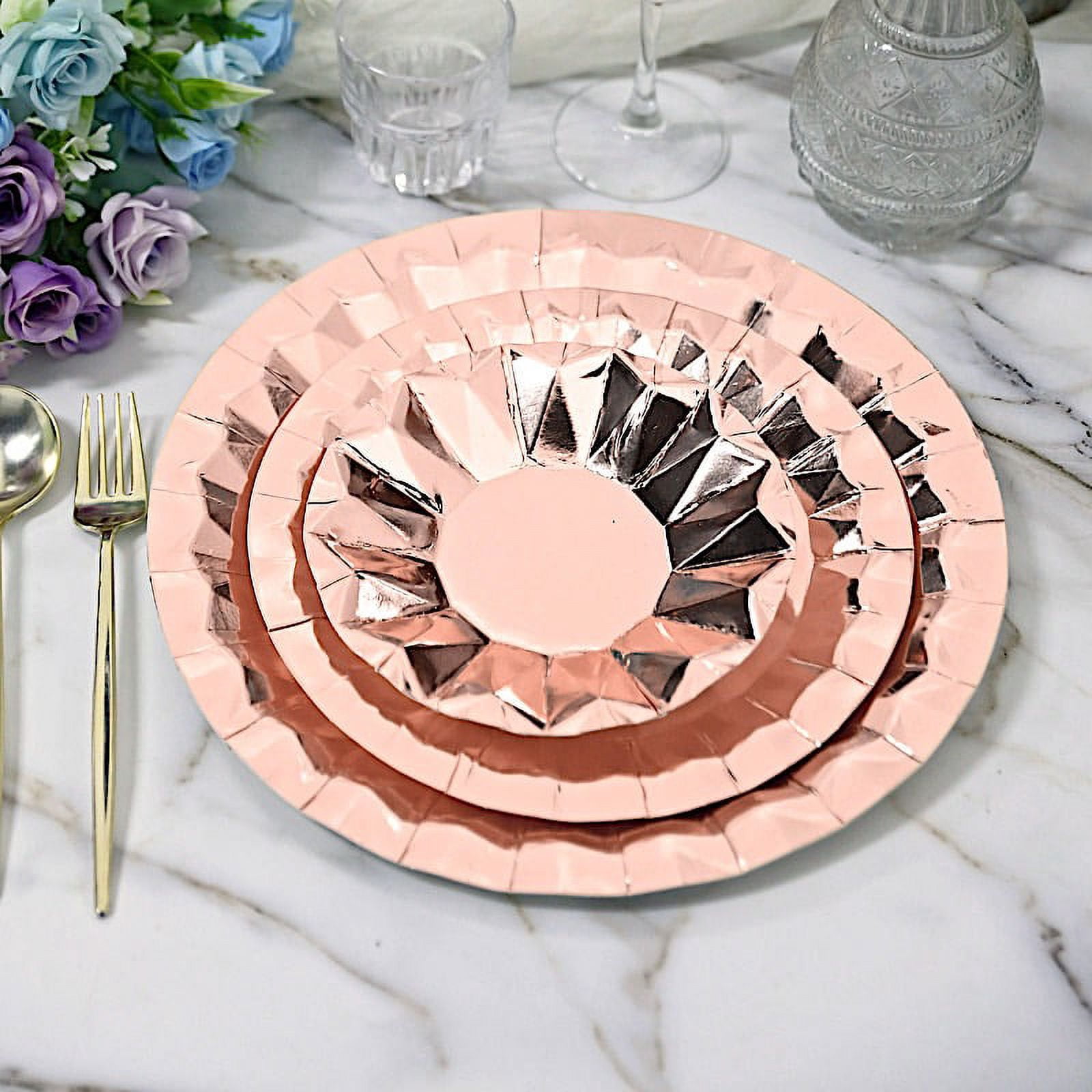 BalsaCircle 25 Rose Gold Geometric Round 12" Metallic Disposable Dinner ...
