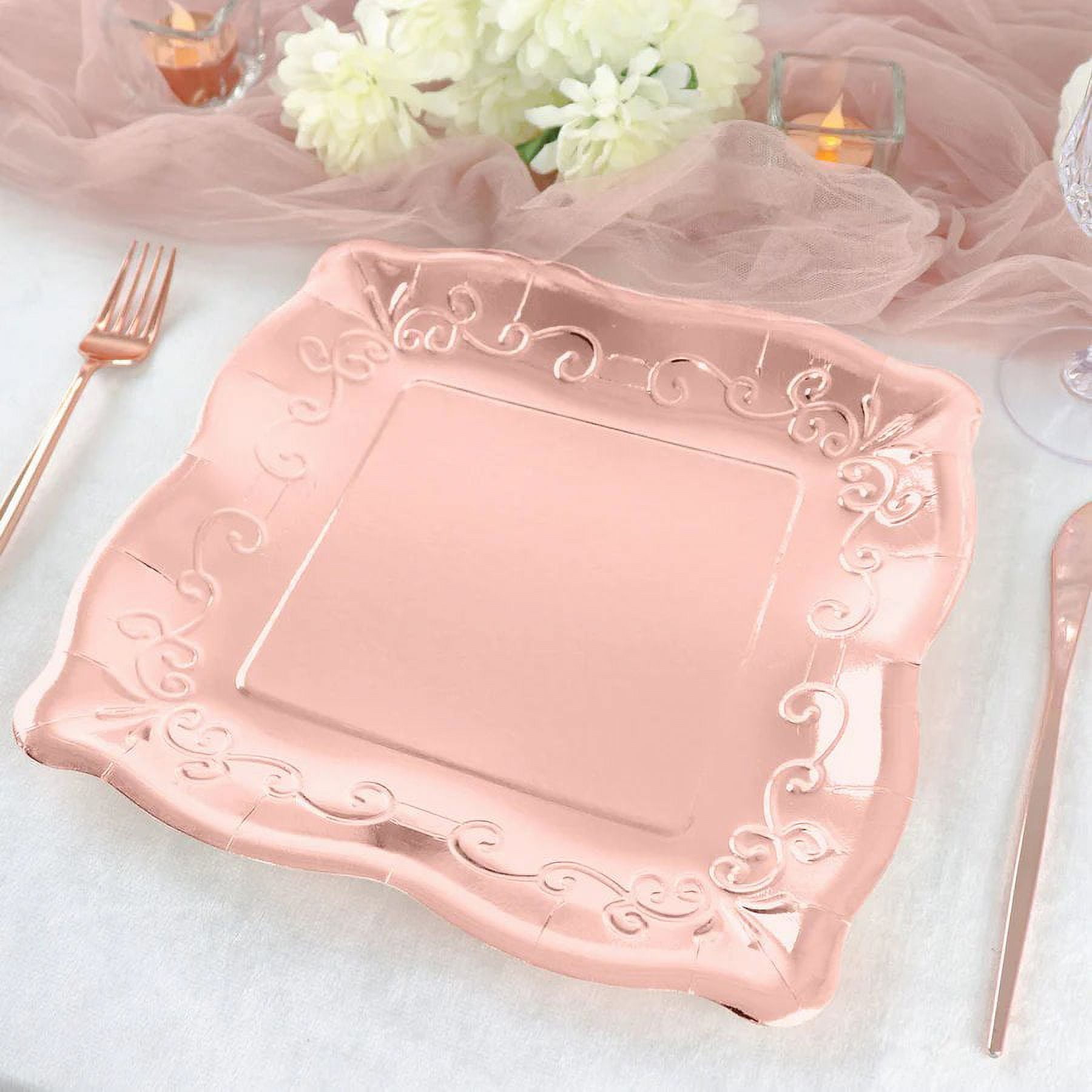 BalsaCircle 25 Rose Gold Square 11" Disposable Dinner Dessert Paper ...