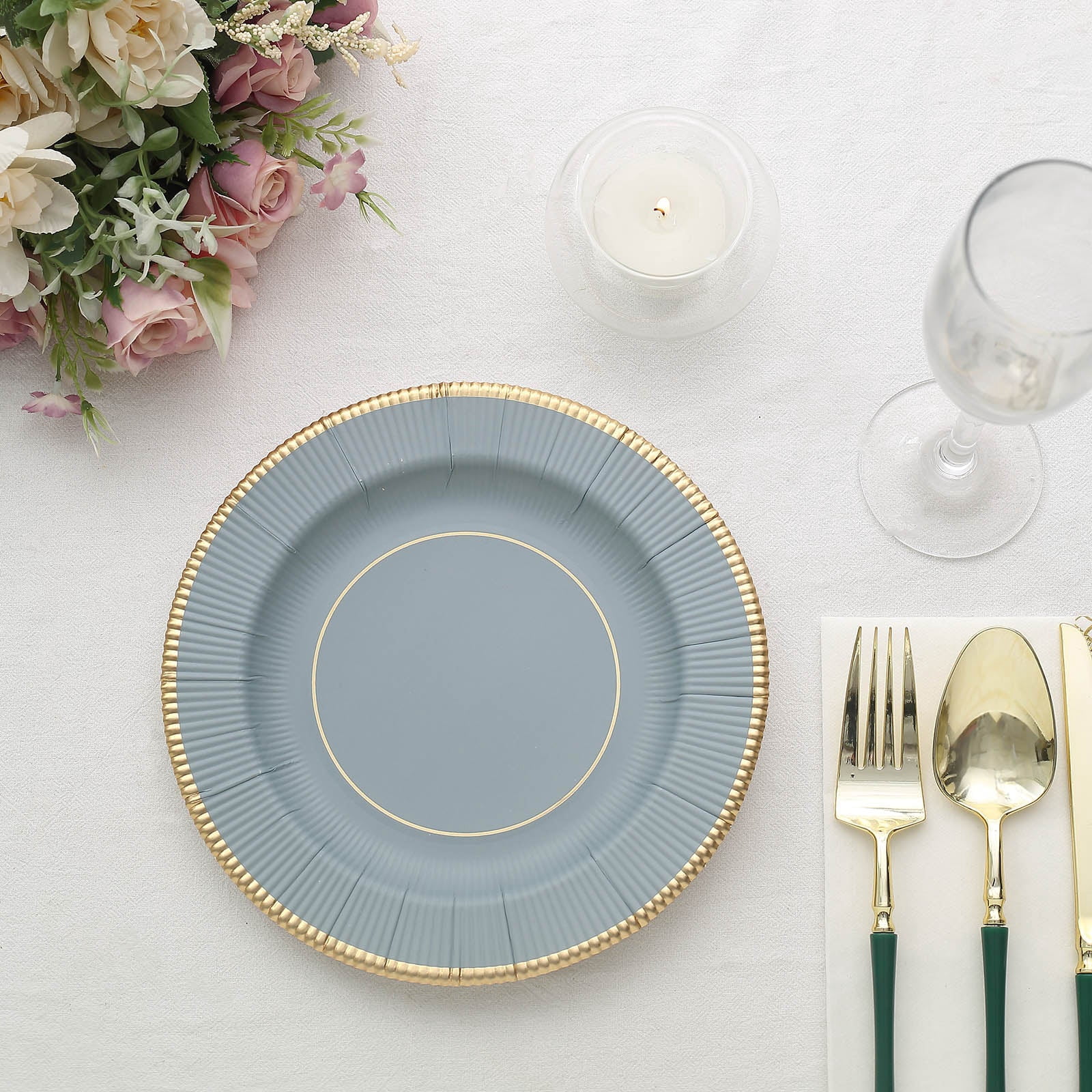 BalsaCircle 25 Round 8" Dusty Blue Metallic Disposable Dinner Salad ...