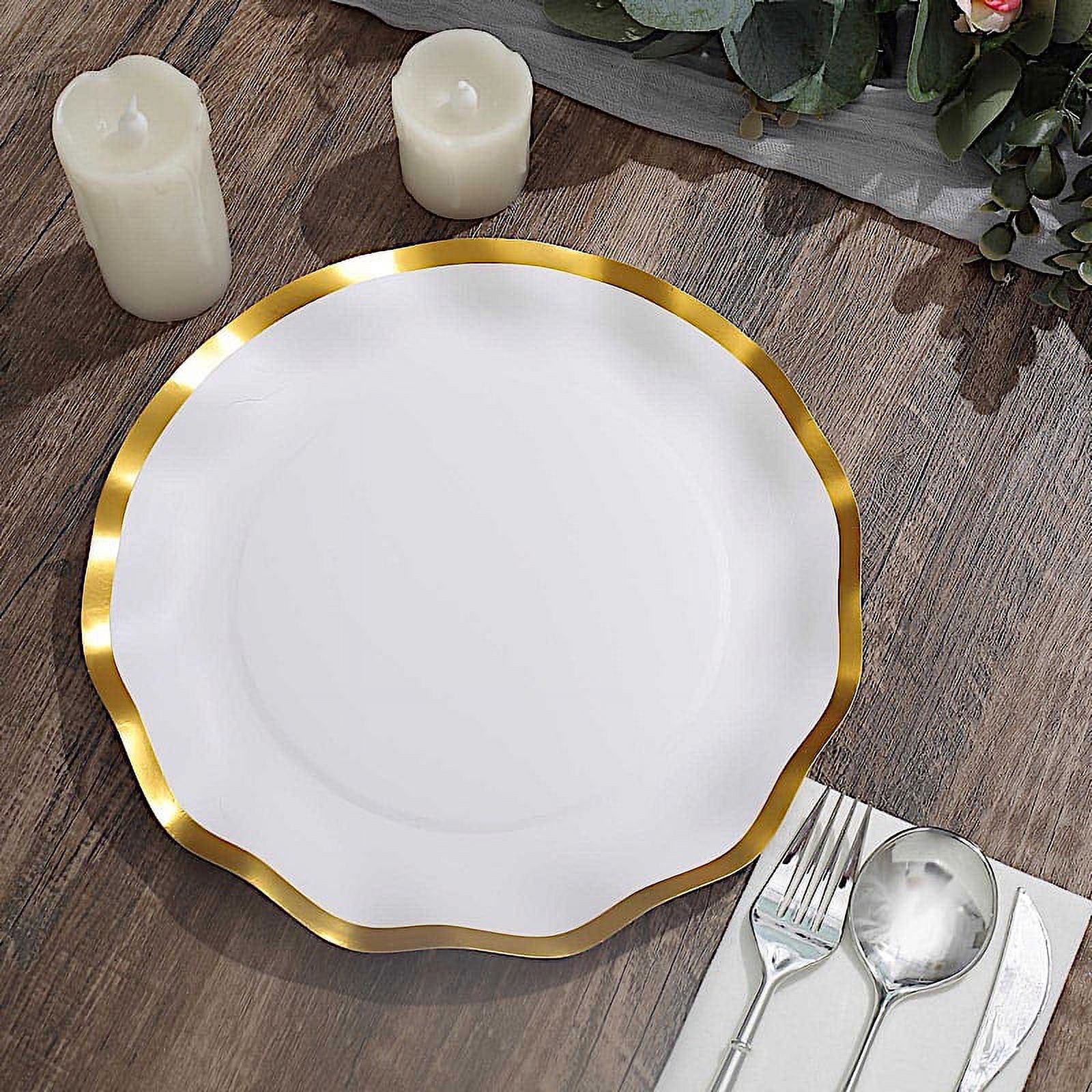 BalsaCircle 25 Bulk Round White 10" Disposable Dinner Plates with Gold ...
