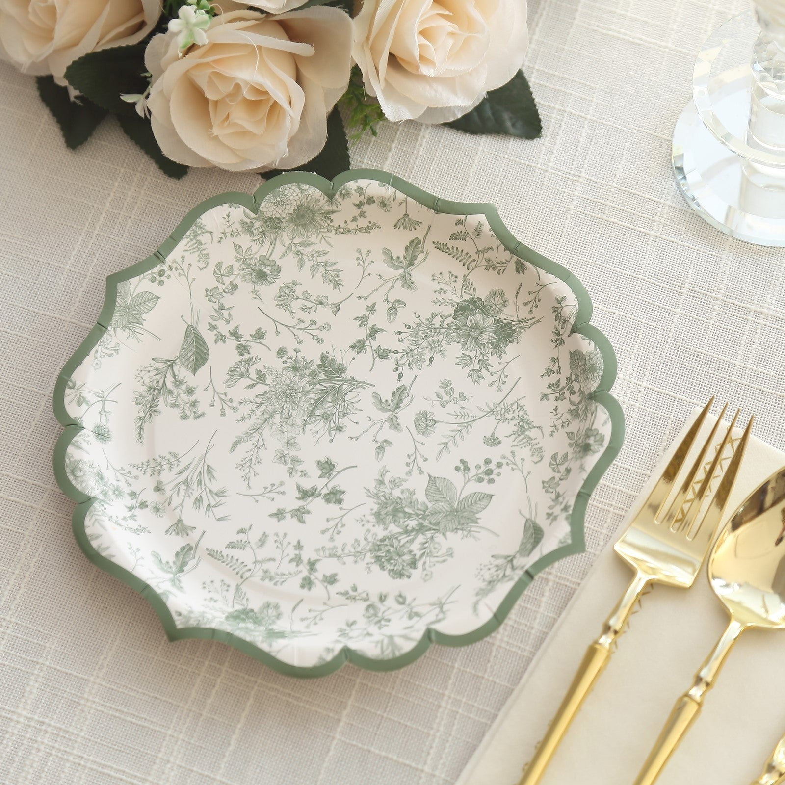 BalsaCircle 25 White 8" Disposable Paper Plates Sage Green Floral ...