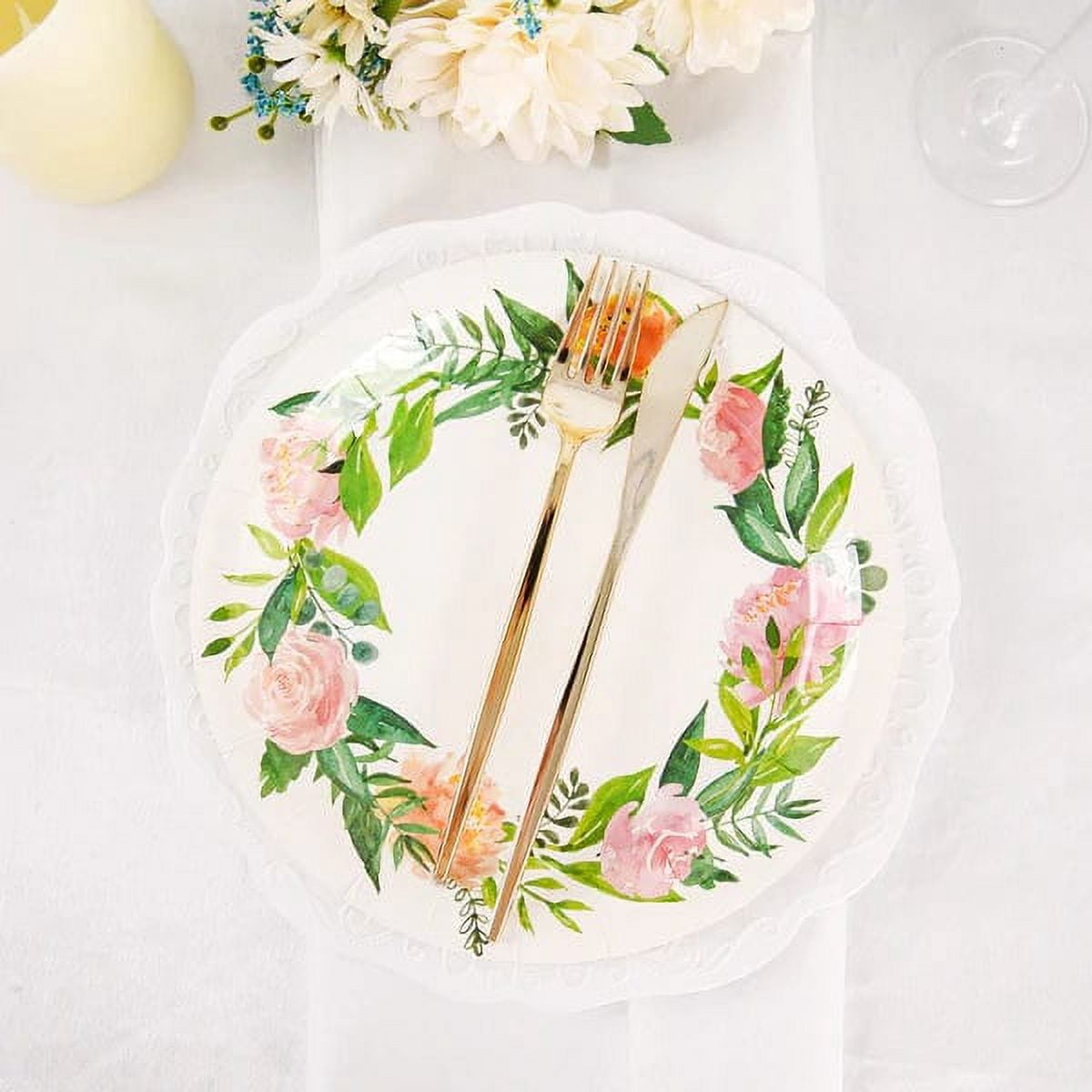 BalsaCircle 25 White 9" Round Disposable Paper Dinner Plates Flower ...