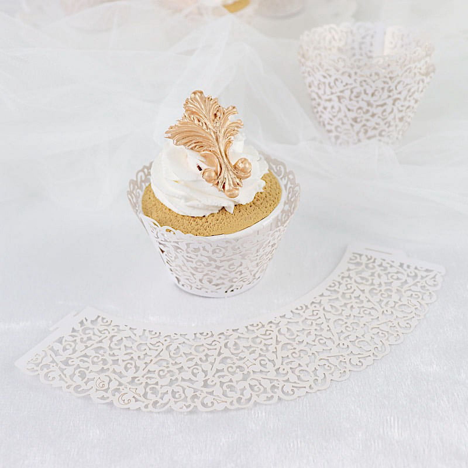 BalsaCircle 25 White Paper Cupcake Wrappers Laser Cut Lace Muffin ...