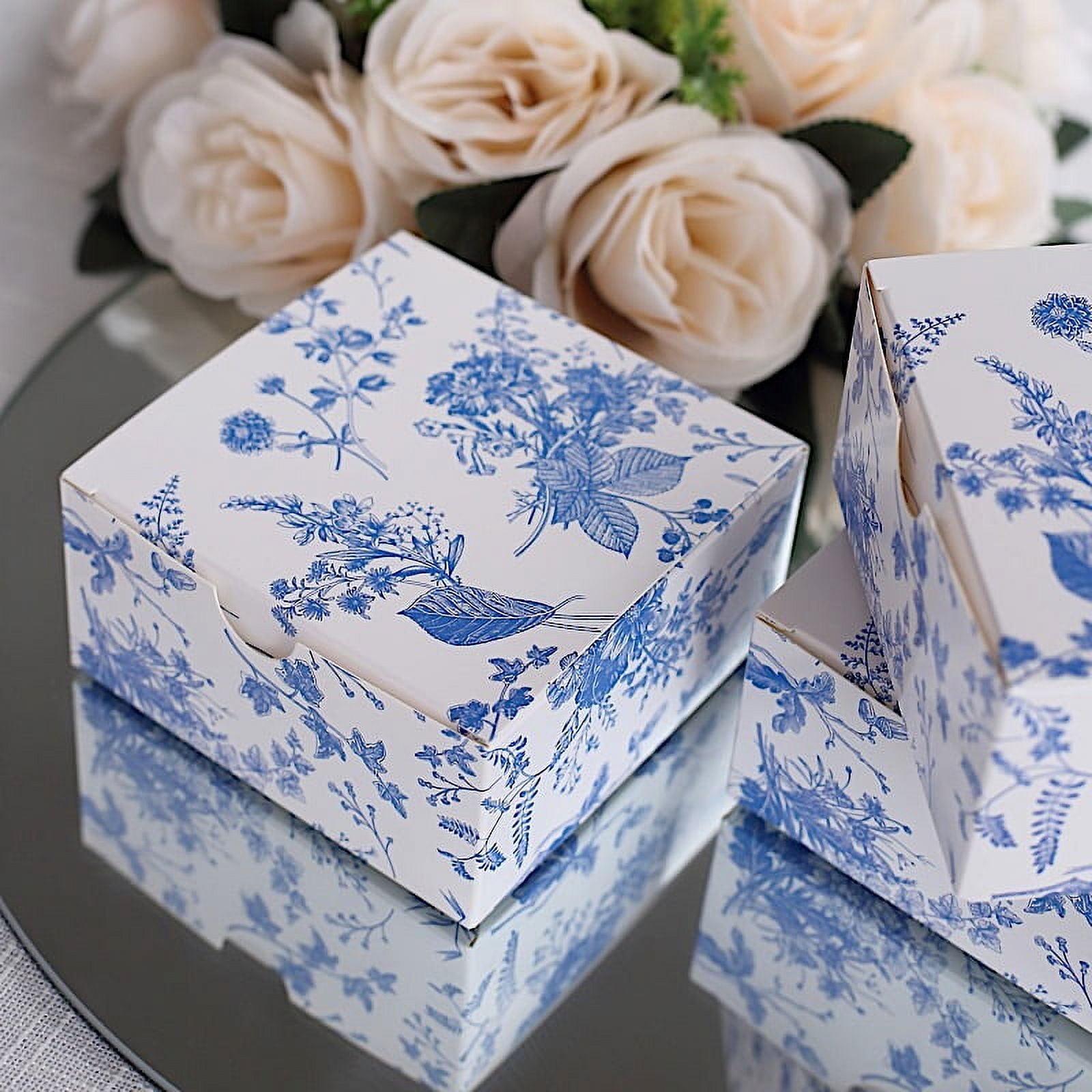 Balsa Circle 25 pcs Blue 4x4 in Floral Printed Square Gift Boxes Party ...