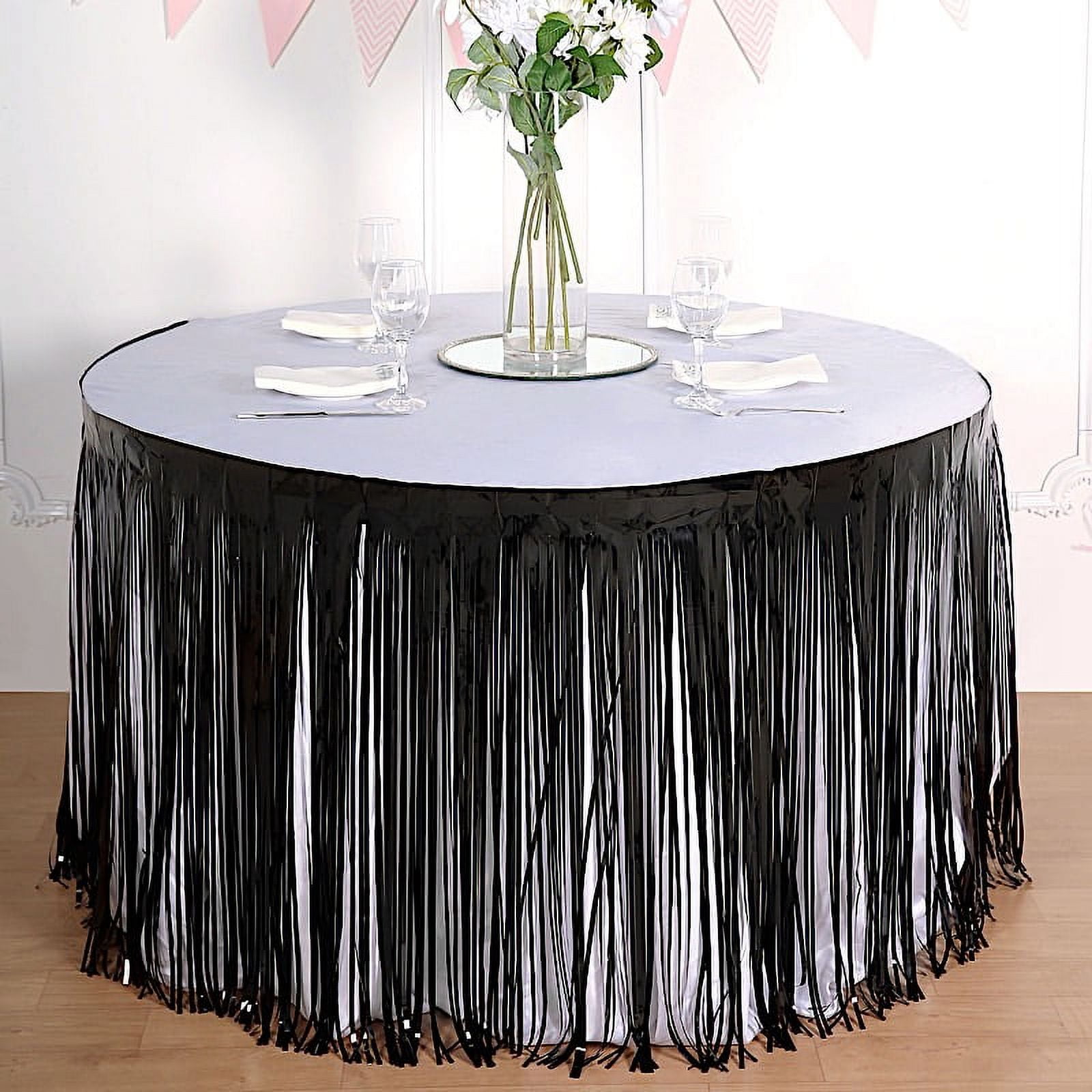 BalsaCircle 29" x 9 feet Black Metallic Foil Fringe Table Skirt Wedding ...