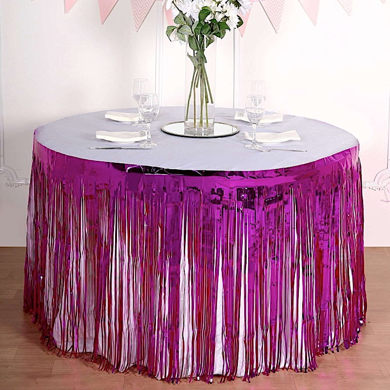 BalsaCircle 29" x 9 feet Fuchsia Metallic Foil Fringe Table Skirt ...