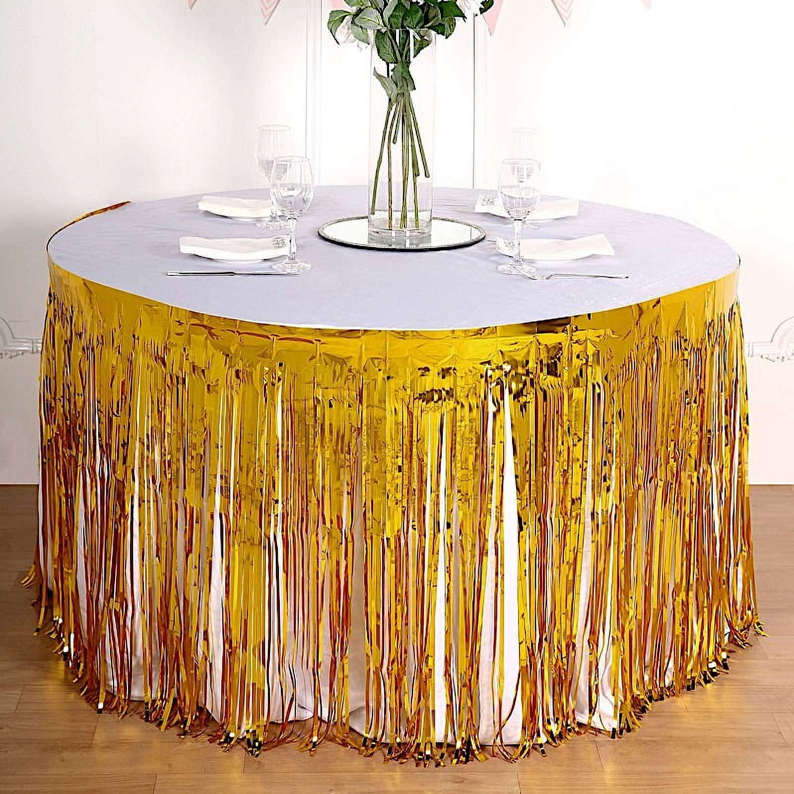BalsaCircle 29" x 9 feet Gold Metallic Foil Fringe Table Skirt Wedding ...