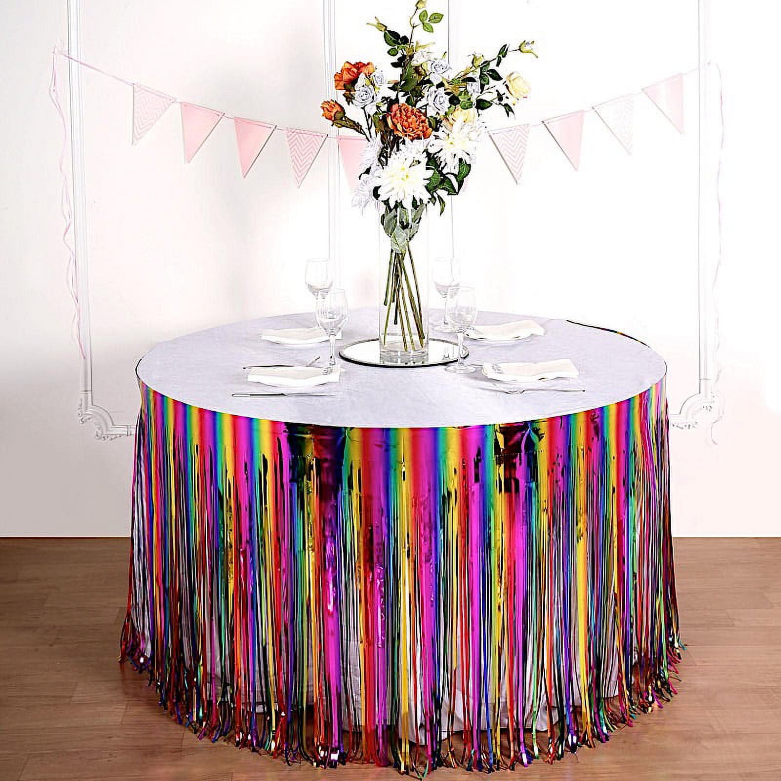 BalsaCircle 29" x 9 feet Rainbow Metallic Foil Fringe Table Skirt ...